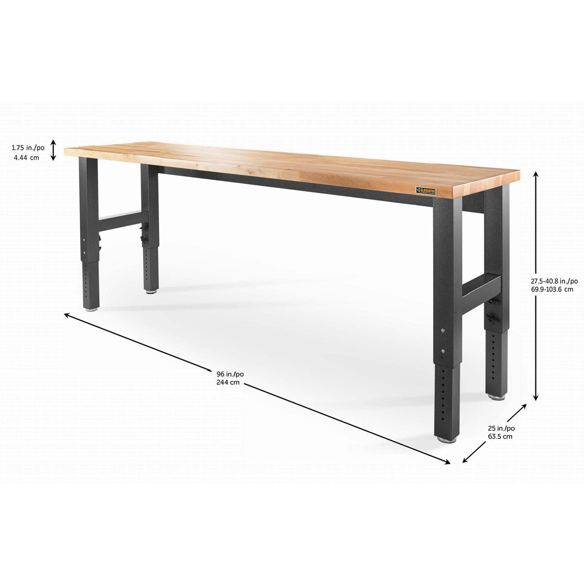 8' Adjustable Height Hardwood Workbench – Gladiator